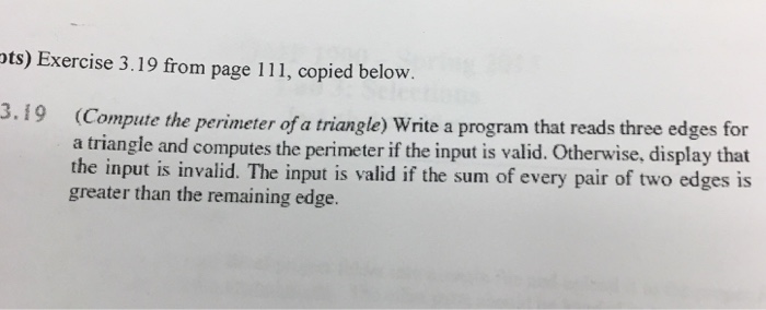 Solved (Compute the perimeter of a triangle) Write a program | Chegg.com
