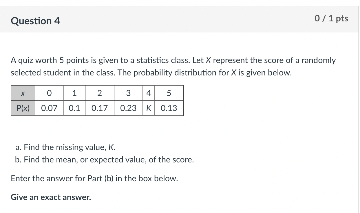 Solved A quiz worth 5 points is given to a statistics class. | Chegg.com