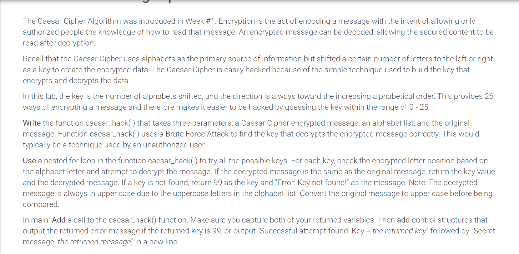Solved The Caesar Cipher Algorithm was introduced in Week | Chegg.com