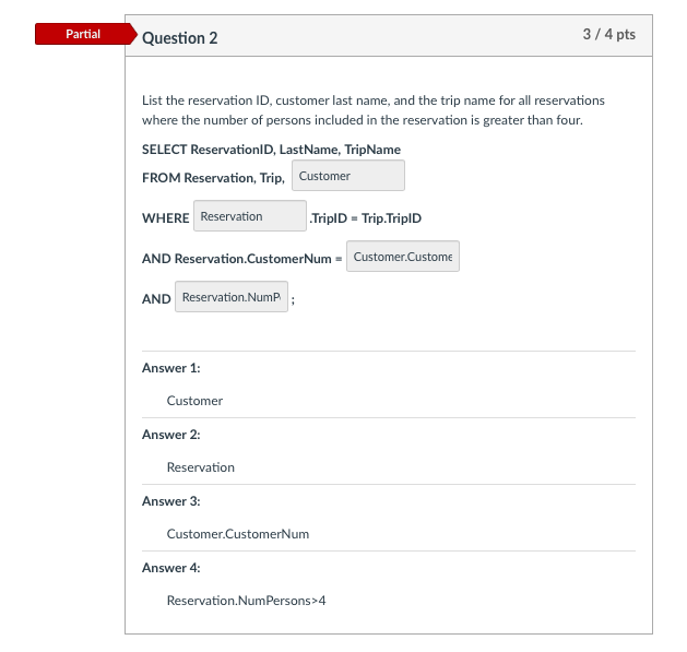 Solved Partial Question 2 3/4 pts List the reservation ID, | Chegg.com