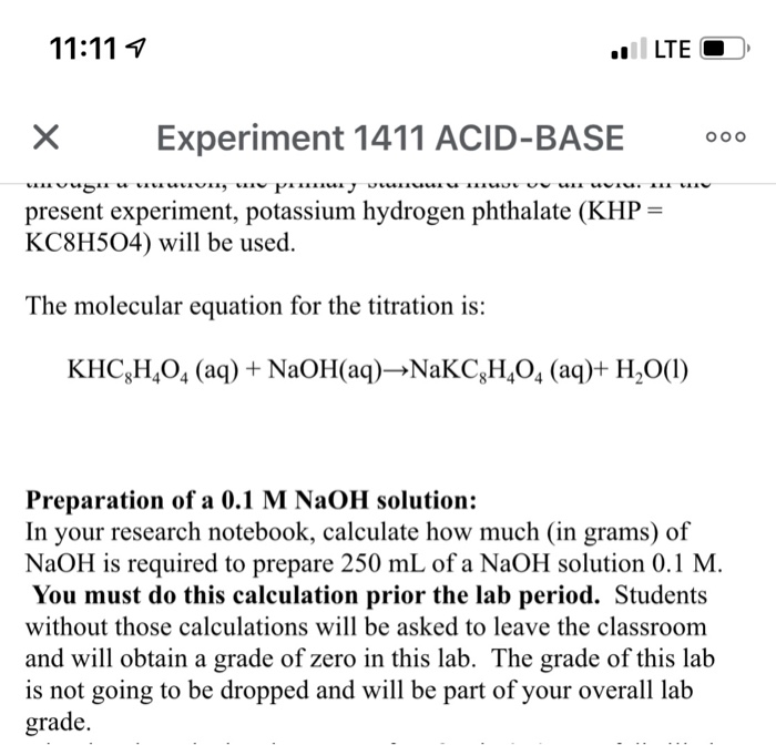 Solved LTE Experiment 1411 ACID-BASE 。。。 present experiment, | Chegg.com