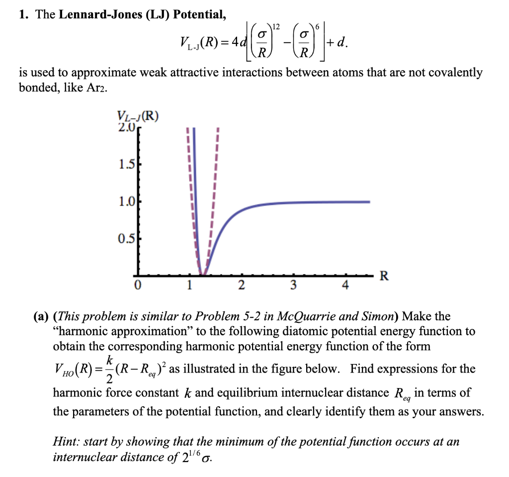 Solved 1. The Lennard-Jones (LJ) Potential, VL.(R)= 4d It d. | Chegg.com