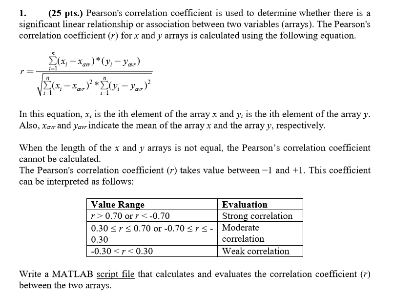 Solved 1. (25 pts.) Pearson's correlation coefficient is | Chegg.com