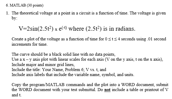 Solved 6. MATLAB (30 points) 1. The theoretical voltage at a | Chegg.com