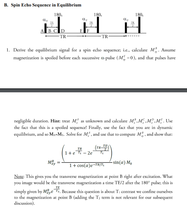Solved B. Spin Echo Sequence in Equilibrium 1. Derive the | Chegg.com