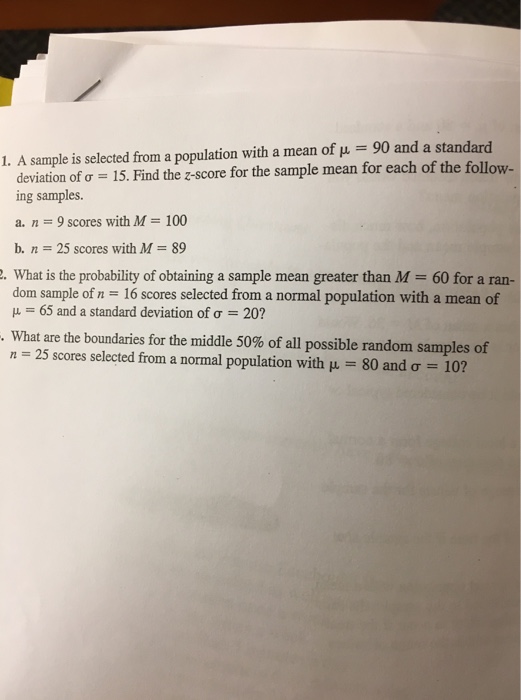 Solved A sample is selected from a population with a mean of | Chegg.com