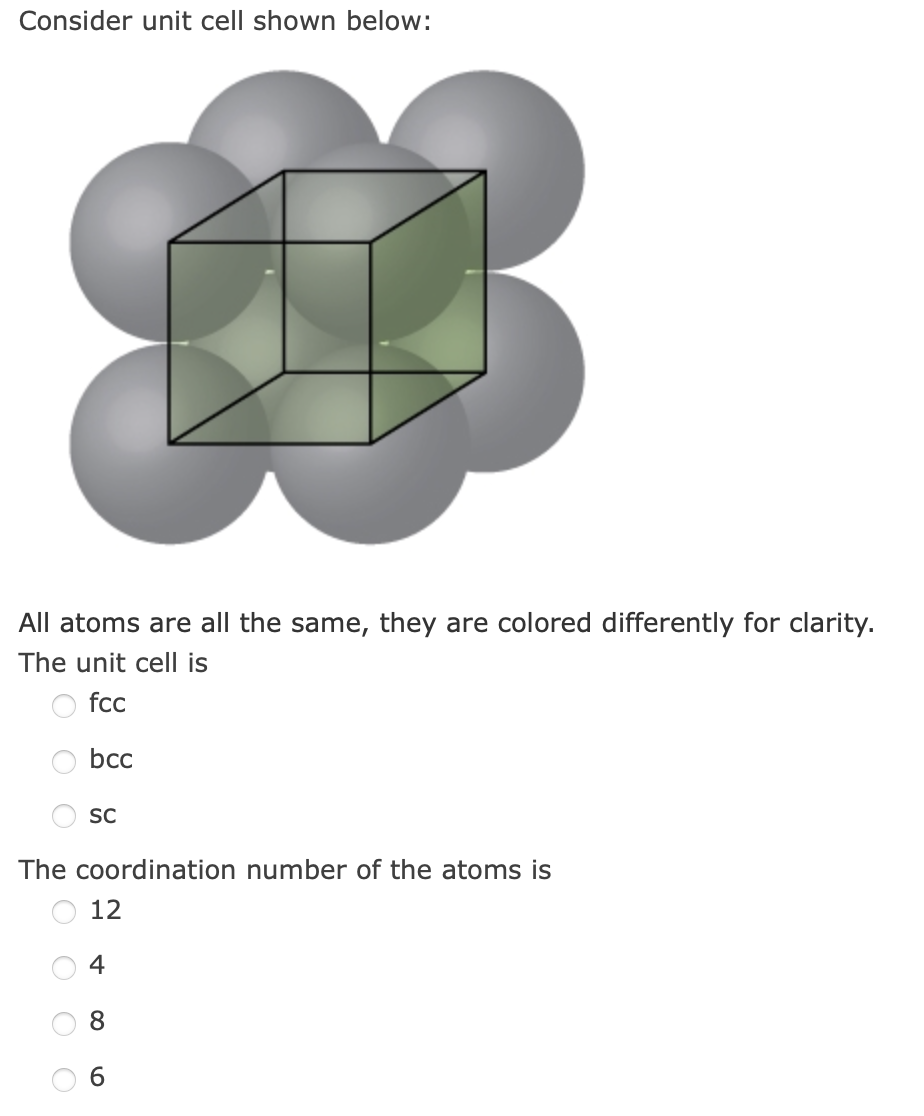 Solved Consider unit cell shown below: All atoms are all the | Chegg.com