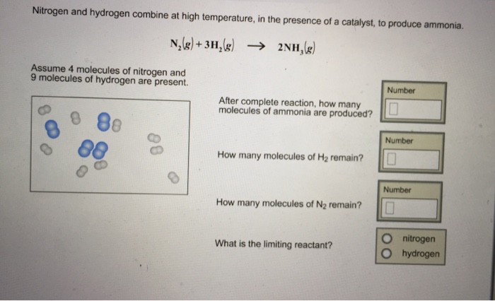Solved Nitrogen and hydrogen combine at high temperature, in | Chegg.com