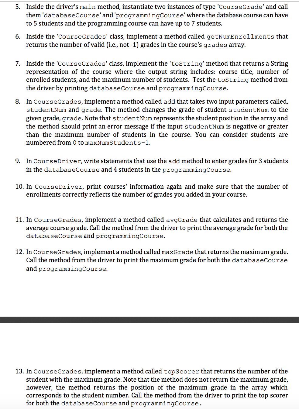 Solved Part 1. class CourseGrades The CourseGrades Java | Chegg.com