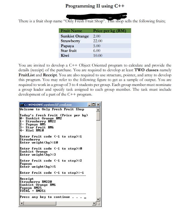 Solved Programming II using C++ There is a fruit shop name | Chegg.com