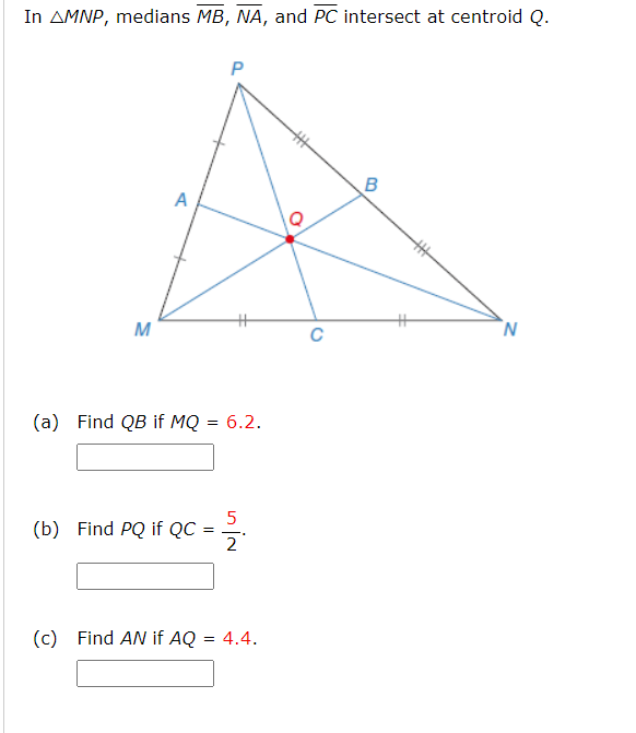 Solved In MNP, medians MB,NA, and PC intersect at centroid | Chegg.com