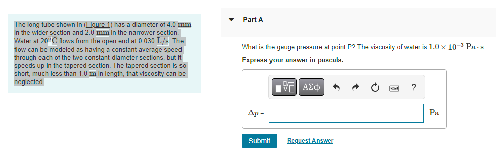 Solved 1 of 1The long tube shown in (Figure 1) has a | Chegg.com