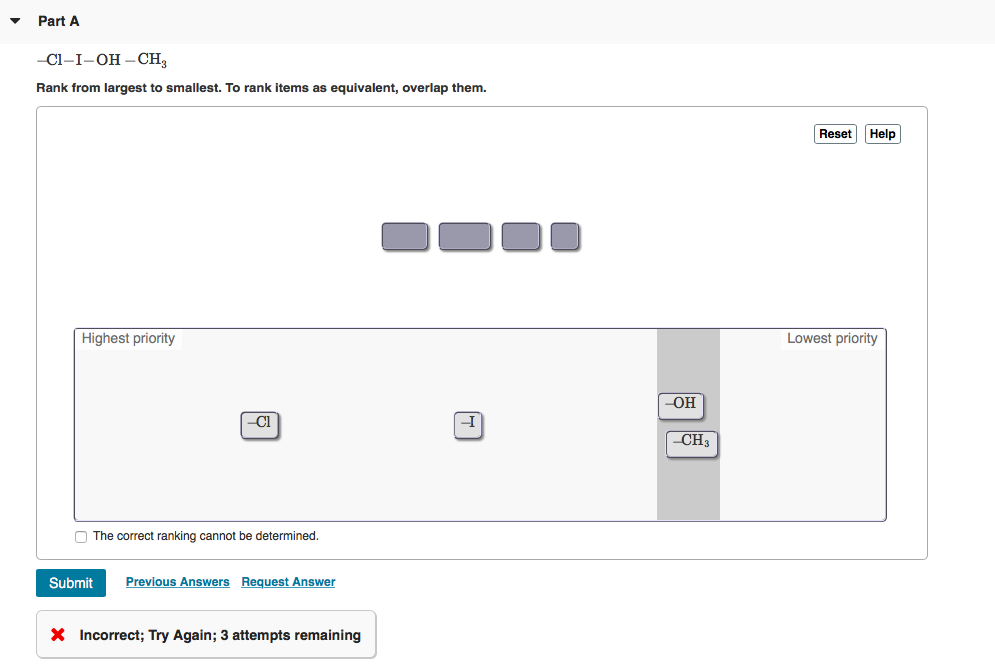 Solved Part A -Cl-I-OH-CH3 Rank from largest to smallest. | Chegg.com