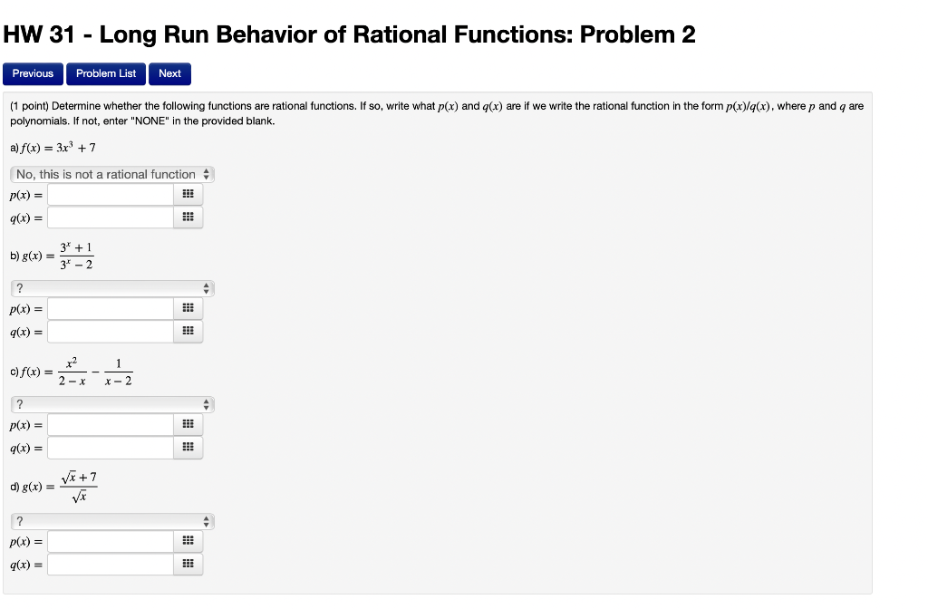 Solved HW 31- - Long Run Behavior of Rational Functions: | Chegg.com