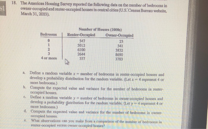 Solved 18. The American Housing Survey reported the | Chegg.com