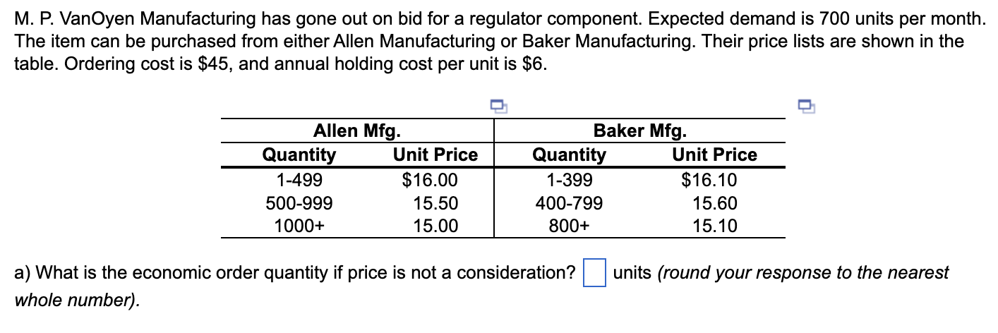Solved 1. What is the economic order quantity if price is | Chegg.com