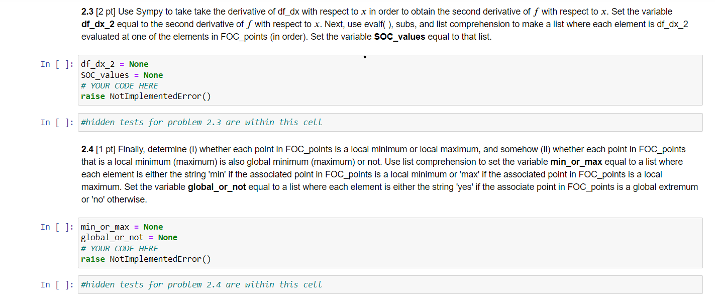 Solved Part 2: Functions, Derivatives, and Optimization 2.1 | Chegg.com