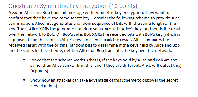 Solved Question 7: Symmetric Key Encryption (10 points) | Chegg.com