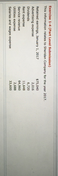 Solved Exercise 1-4 (Part Level Submission) This information | Chegg.com