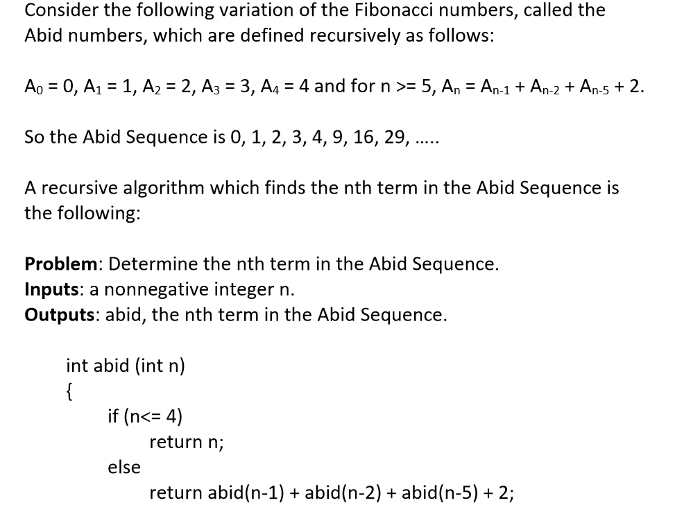 Consider the following variation of the Fibonacci | Chegg.com