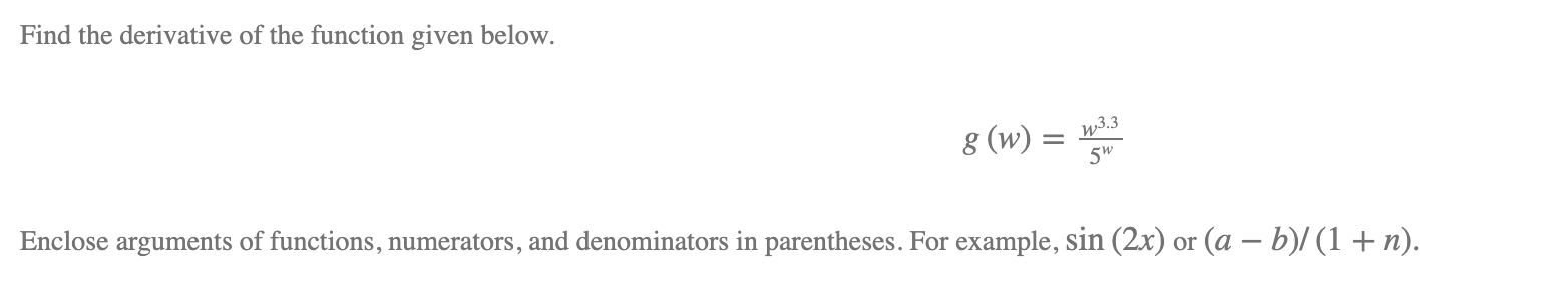 Solved Find the derivative of the function given below. 8(w) | Chegg.com