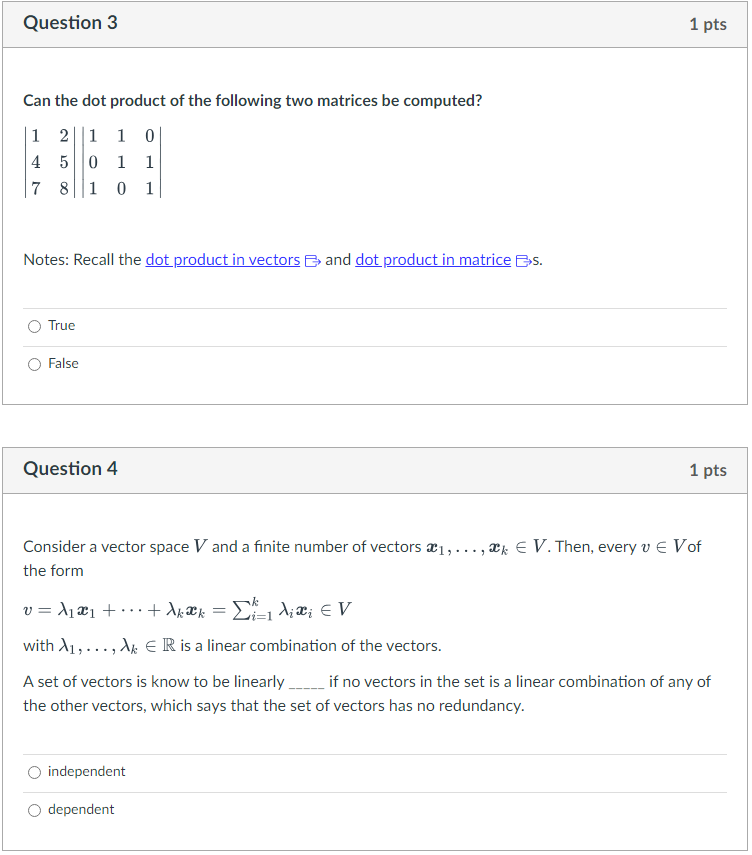 Solved Can the dot product of the following two matrices be | Chegg.com