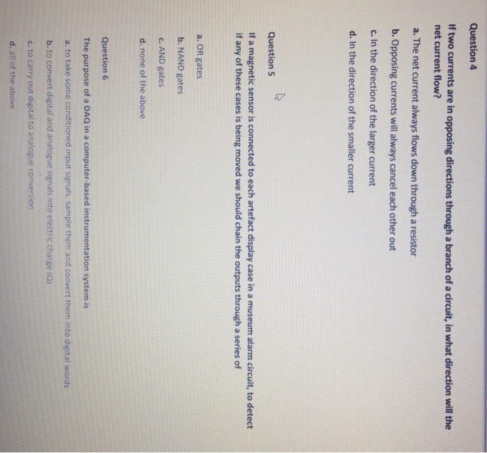 Solved Question 4 If two currents are in opposing directions | Chegg.com