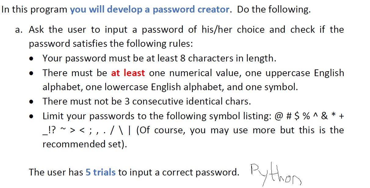 Solved this program you will develop a password creator. Do | Chegg.com