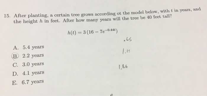 Solved 15. After planting, a certain tree grows according ot | Chegg.com