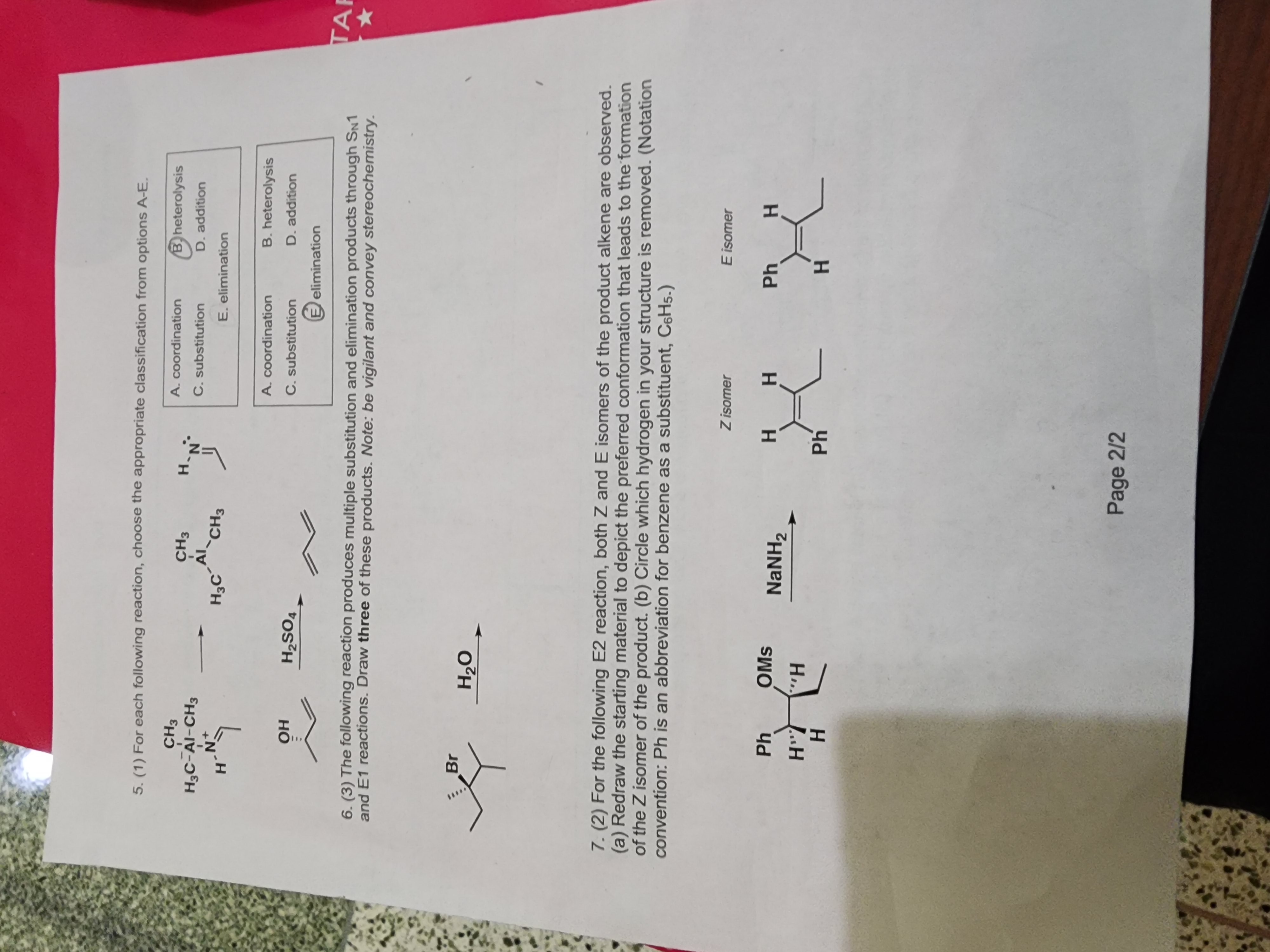 Solved 5. (1) For each following reaction, choose the | Chegg.com