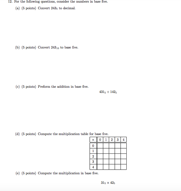 Solved 12. For the following questions, consider the numbers | Chegg.com