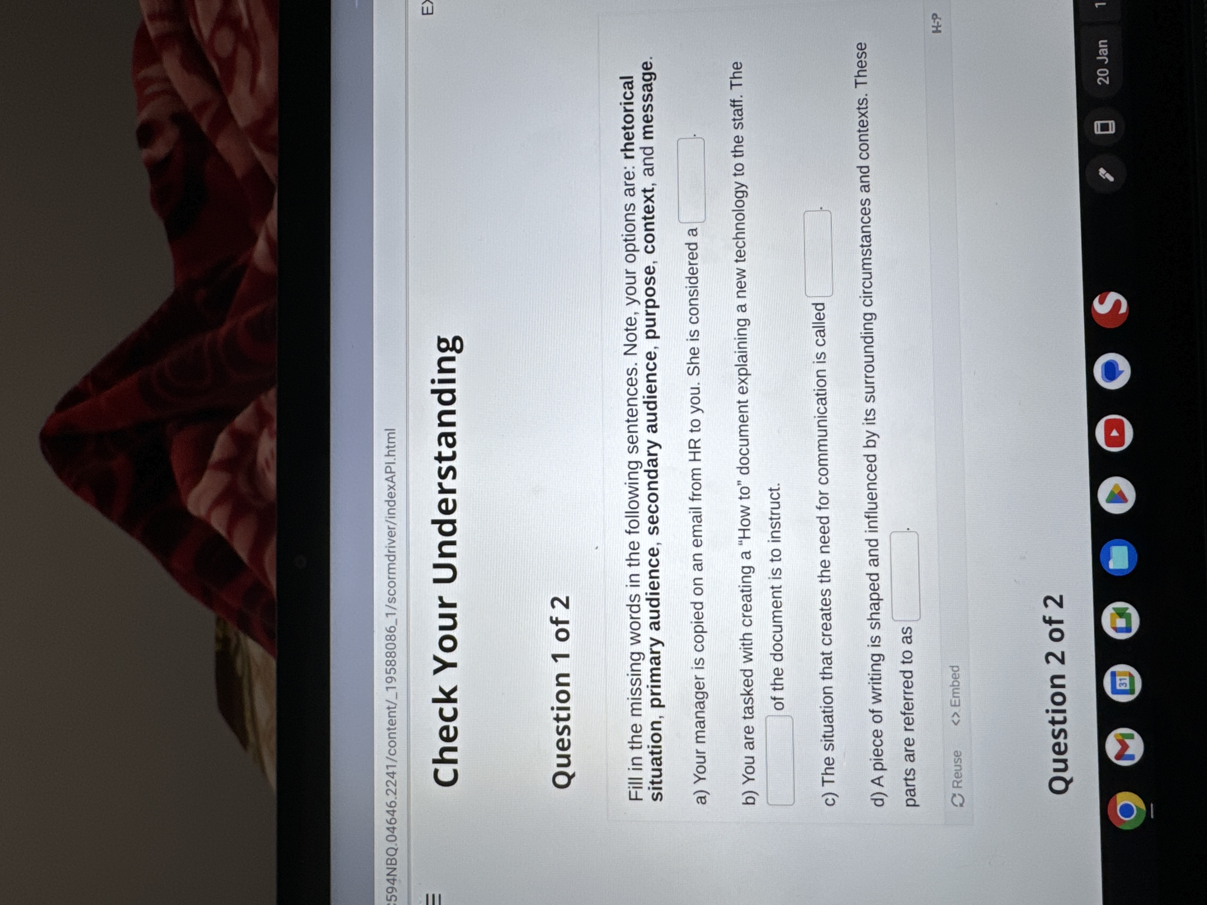 Solved Question 1 ﻿of 2Fill in the missing words in the | Chegg.com