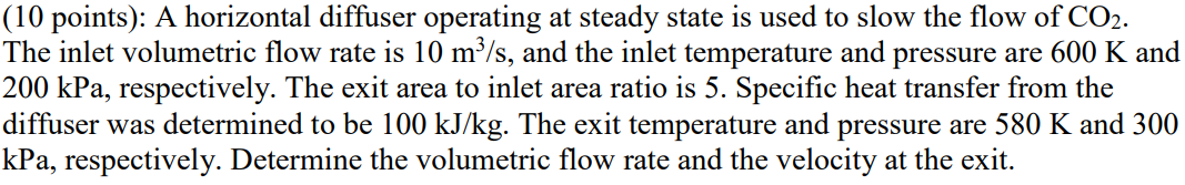 Solved ( 10 points): A horizontal diffuser operating at | Chegg.com