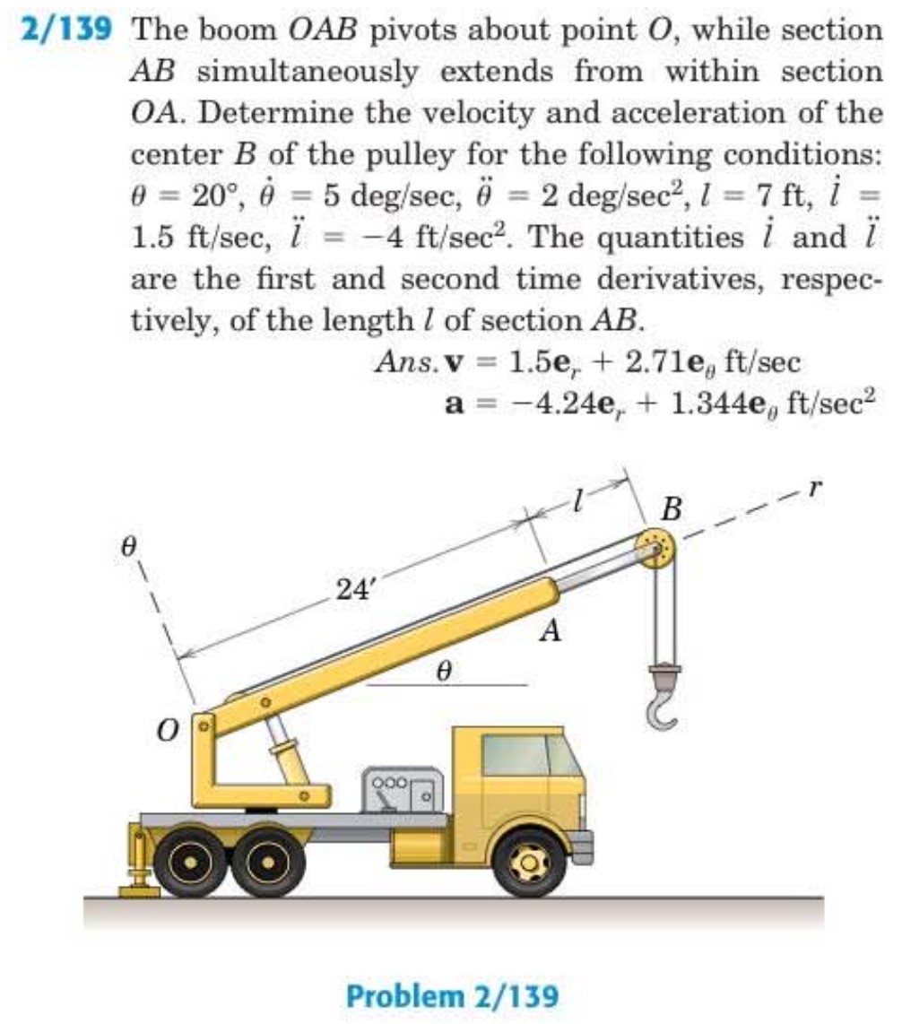 Solved /139 The boom OAB pivots about point O, while section | Chegg.com