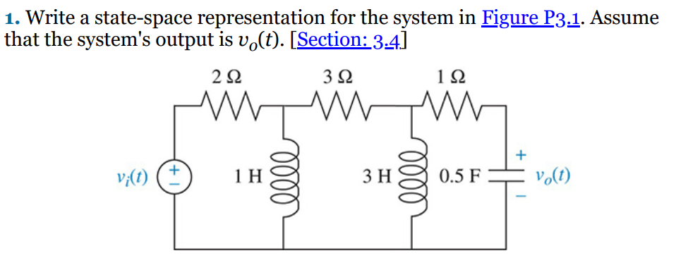 Solved Write a state-space representation for the system in | Chegg.com
