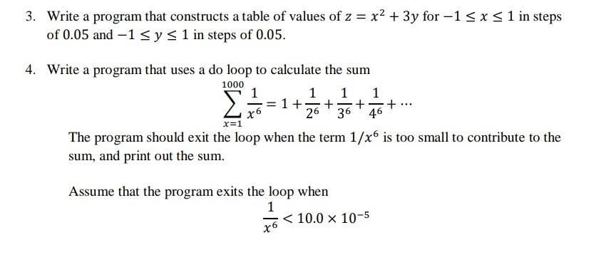 Solved 3. Write a program that constructs a table of values | Chegg.com