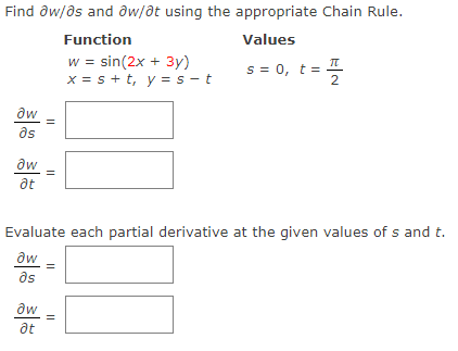 Solved Find Ow/ds and Ow/dt using the appropriate Chain | Chegg.com