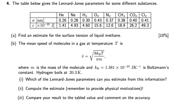 Solved 4. The table below gives the Lennard-Jones parameters | Chegg.com