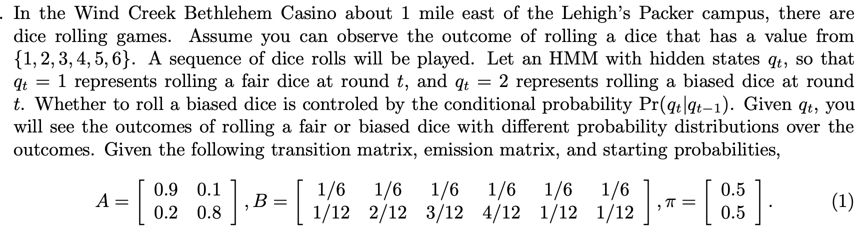 Solved 1. Run the forward algorithm for this HMM on the | Chegg.com