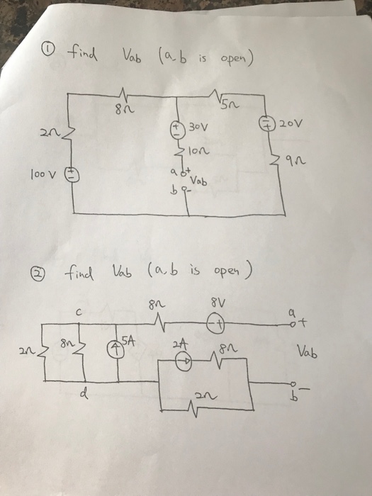 Solved find Vab (ab is open) 8 n ② 20V lon oo VC Vab e) find | Chegg.com