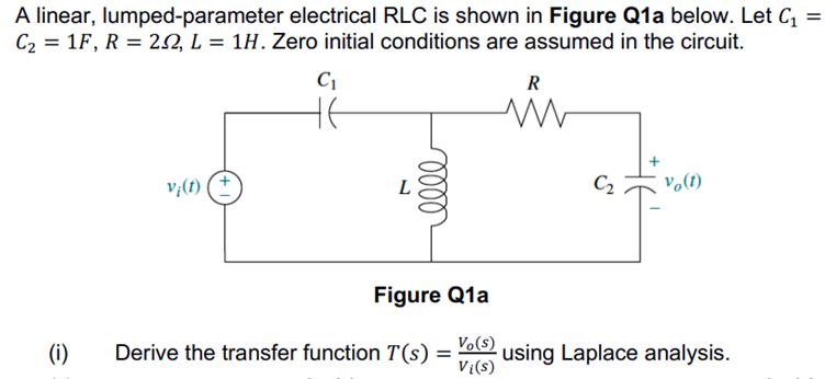 Solved = A linear, lumped-parameter electrical RLC is shown | Chegg.com
