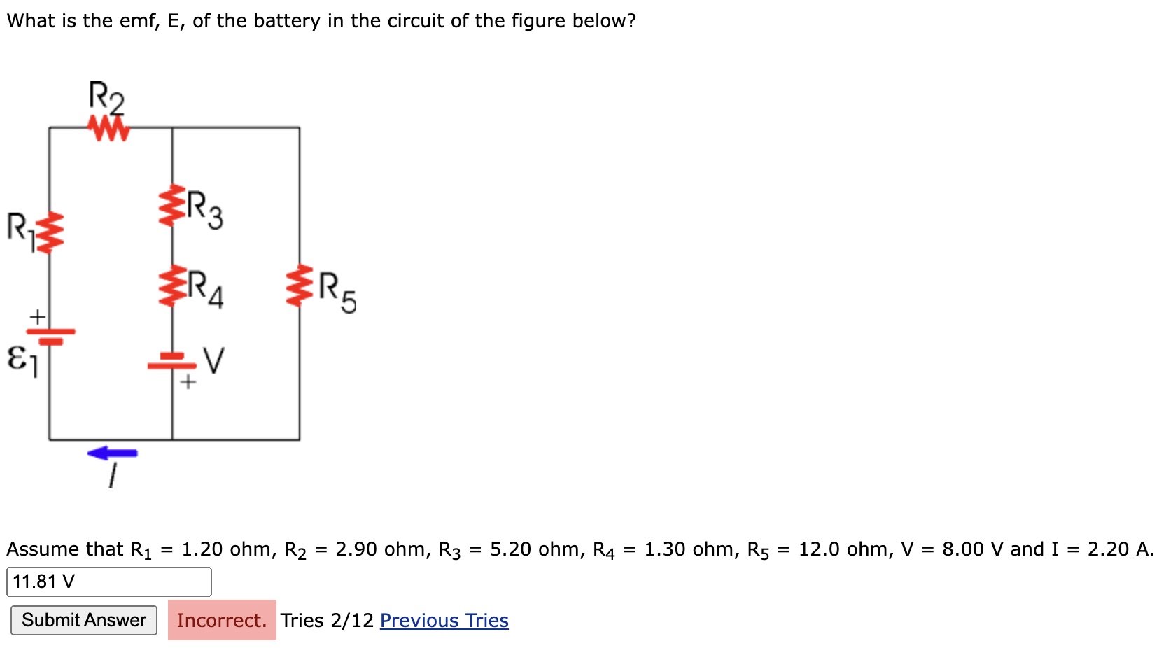 Solved What is the emf, E, of the battery in the circuit of | Chegg.com