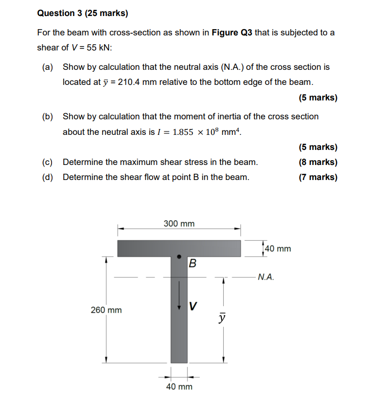 Solved Question 3 (25 ﻿marks)For the beam with cross-section | Chegg.com