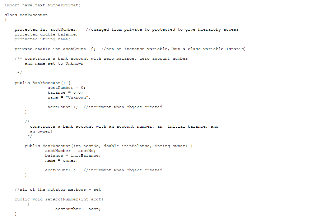 Solved 1. Download the provided files BankAccount.java and | Chegg.com