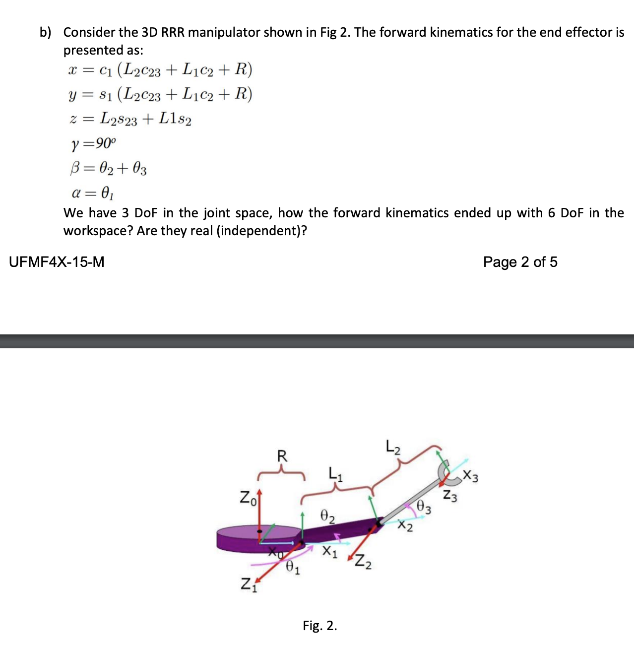 Solved Consider the 3D RRR ﻿manipulator shown in ﻿Fig 2. | Chegg.com