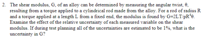 Solved The shear modulus, G, ﻿of an alloy can be determined | Chegg.com