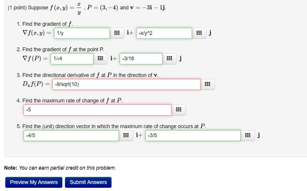 Solved (1 point) Suppose f(E,y ,p- (3,-4) and v --3i -j. 1. | Chegg.com