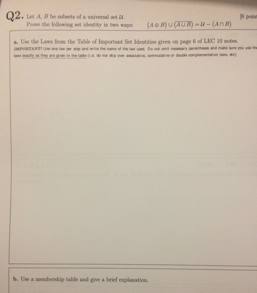 Solved Q2 Let A B Be Subsets Of A Universal Set U [6 Point