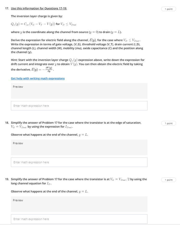 Solved 17. Use this information for Questions 17-19: 1 point | Chegg.com