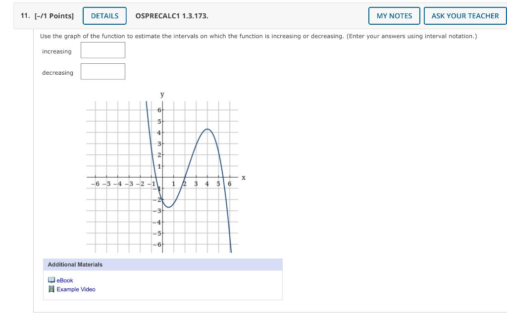 Solved [0/1 Points] OSPRECALC1 1.3.172. Use the graph of the | Chegg.com